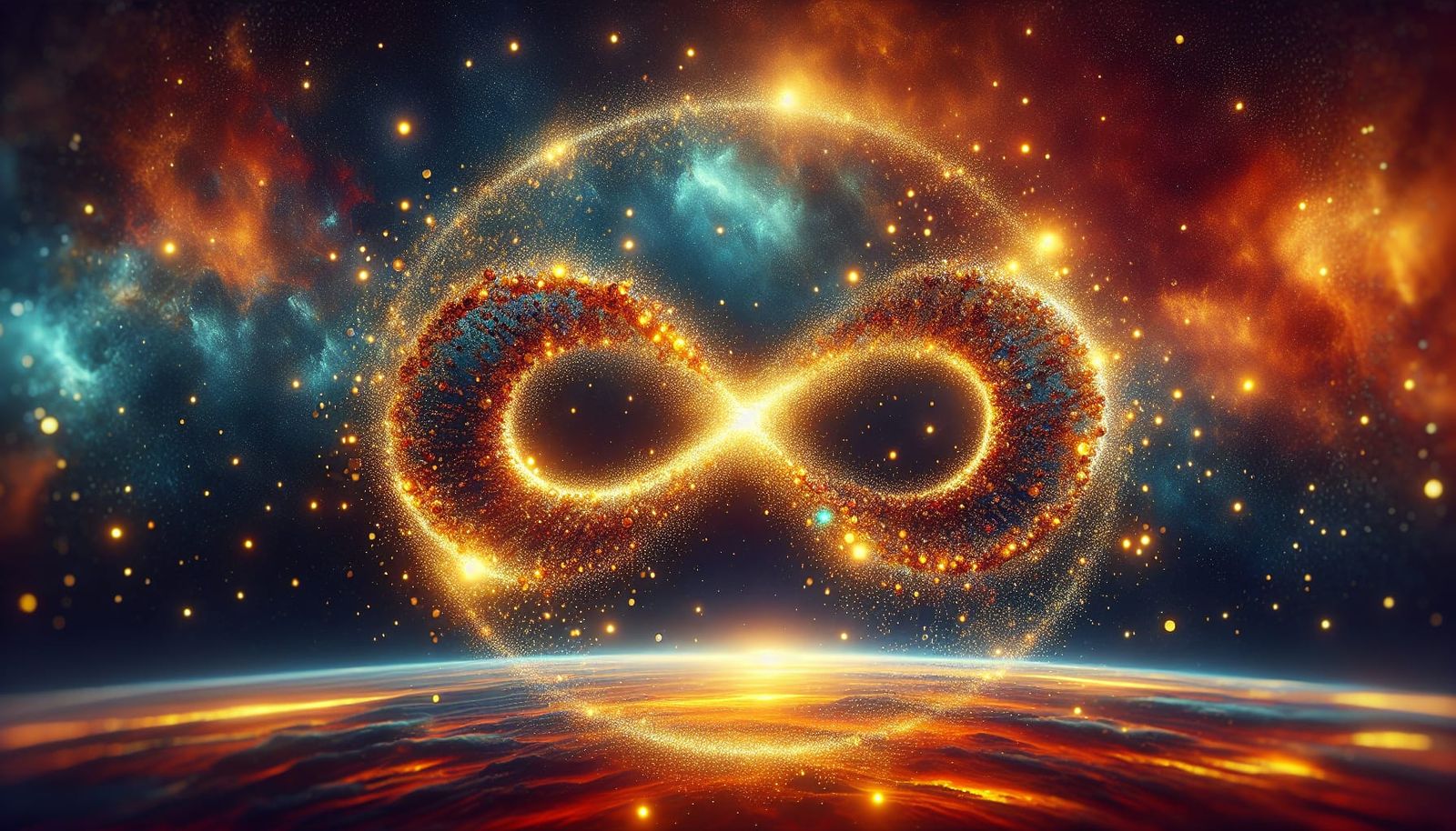 "Infinity sign" made of golden sparks and little glowing stars ...