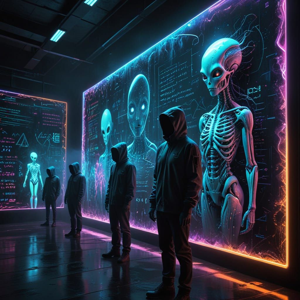 Alien math class - Otherworldly Scholars in Neon Hues