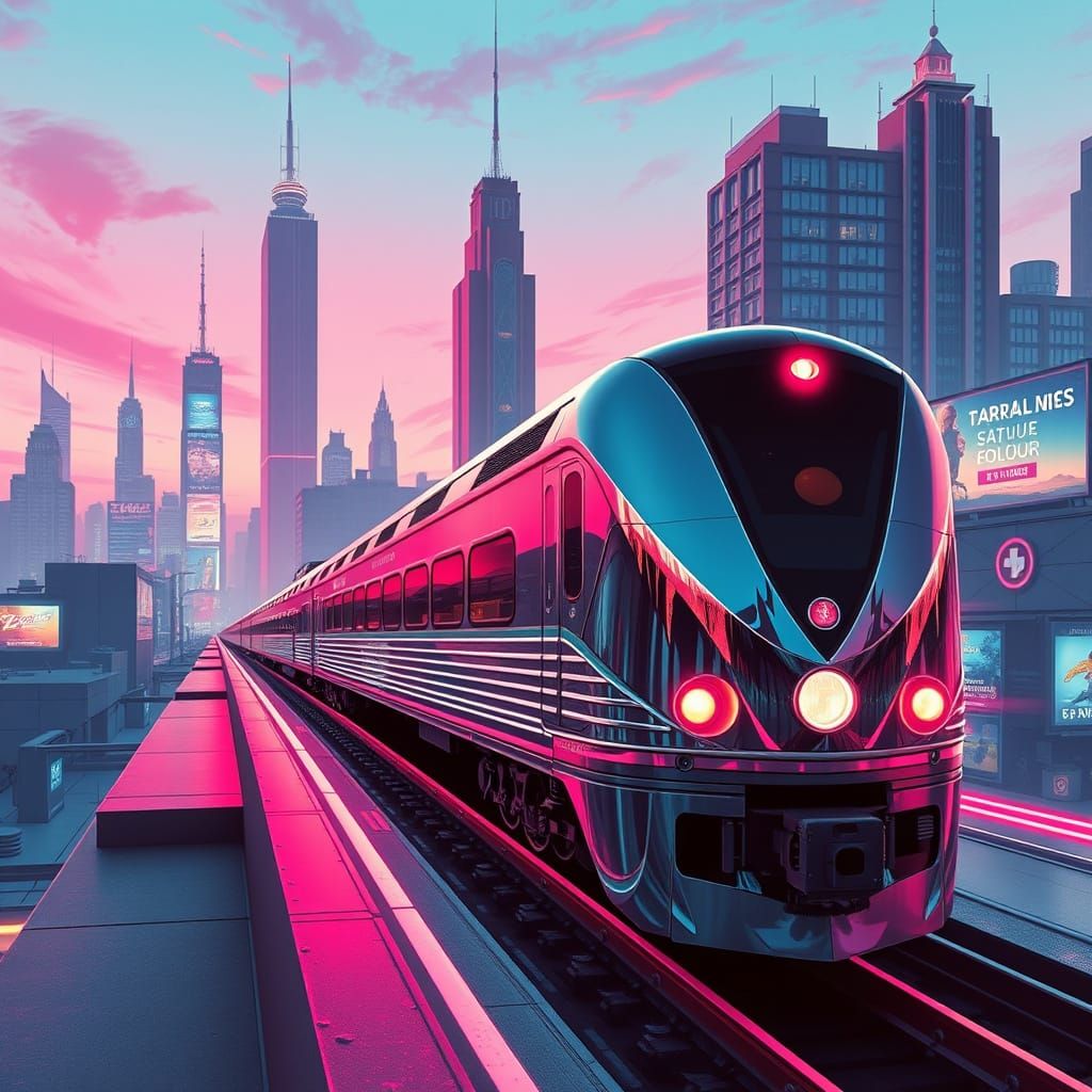 An Futuristic Art Deco Train - Sleek Art Deco Train Speeds T...