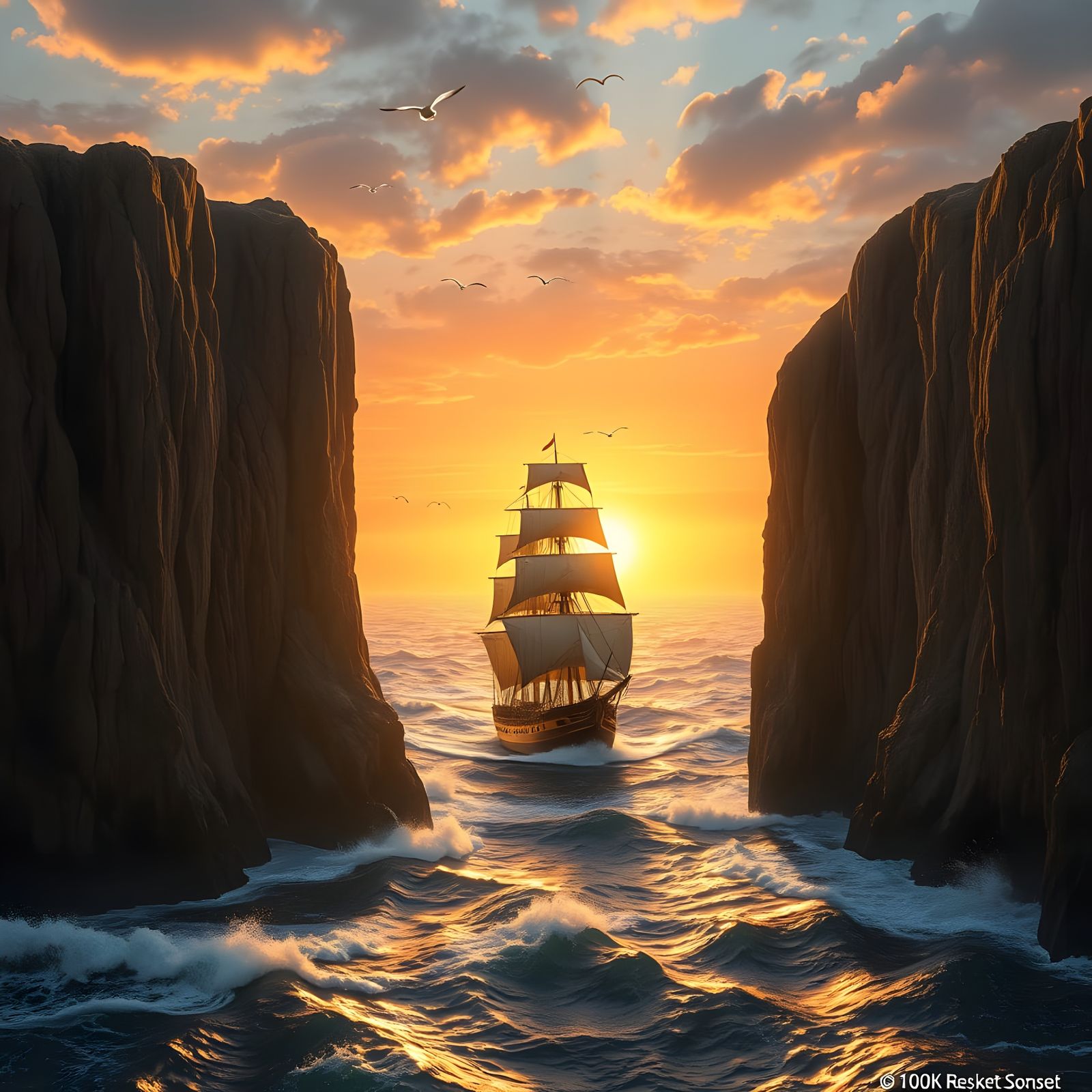 A two gigantic long brown cliffs one one the right and one on the left ...