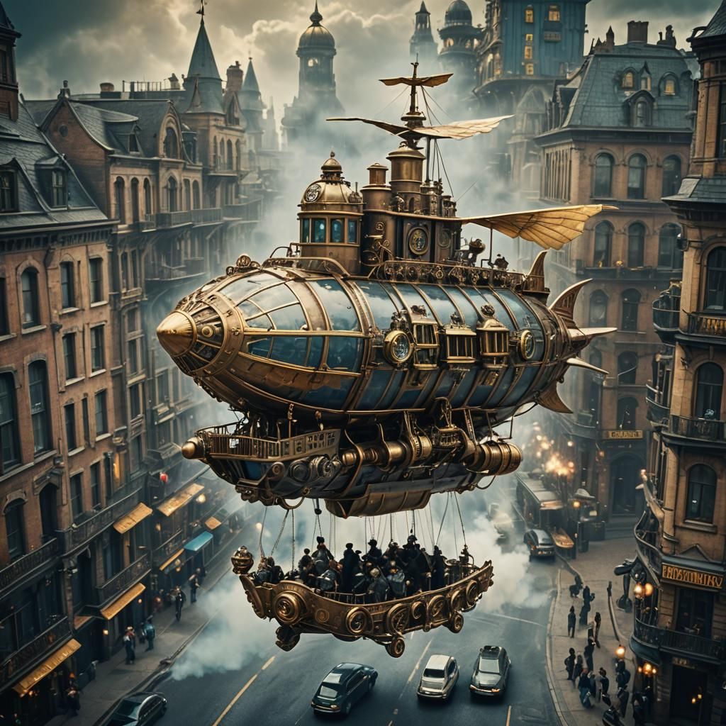 steampunk flying ship with golden borders with sapphire and blue pearls ...