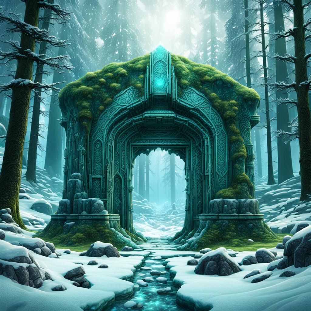 interspacial rift portal in the green temperate forest showing inside ...