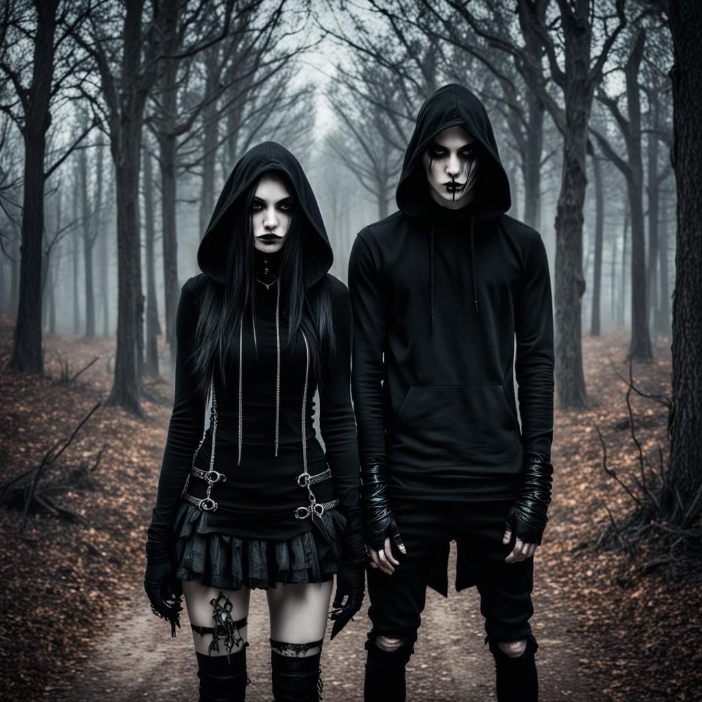 Gothic Girl and Gothic Boy with Black Hoods - AI Generated Artwork ...