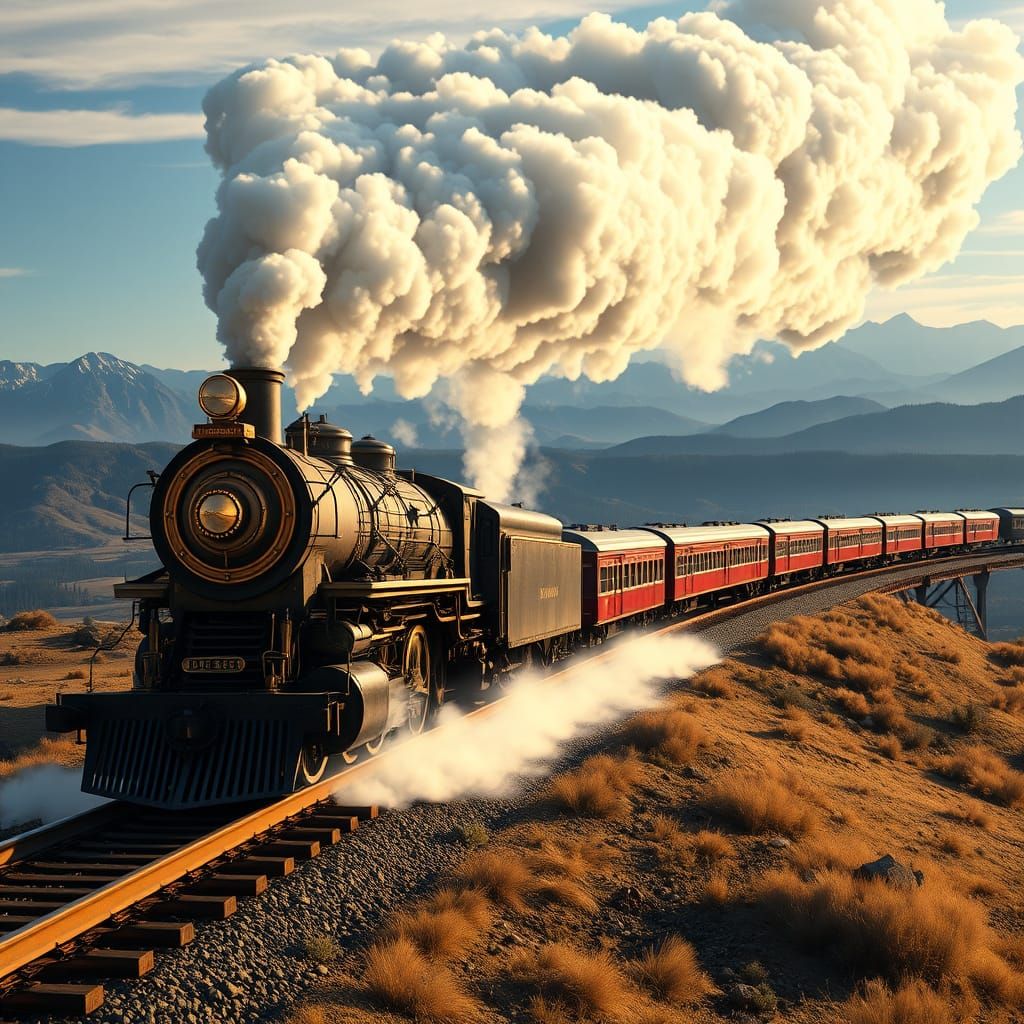 Historic Steam Locomotive on Transcontinental Rail... - AI Art