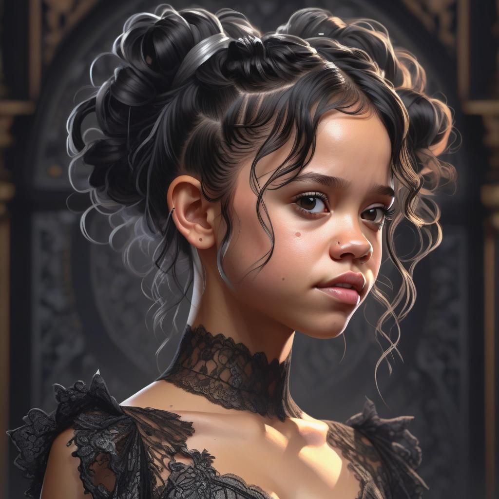 Jenna Ortega with an intricate black&silver lace, Portrait - AI ...