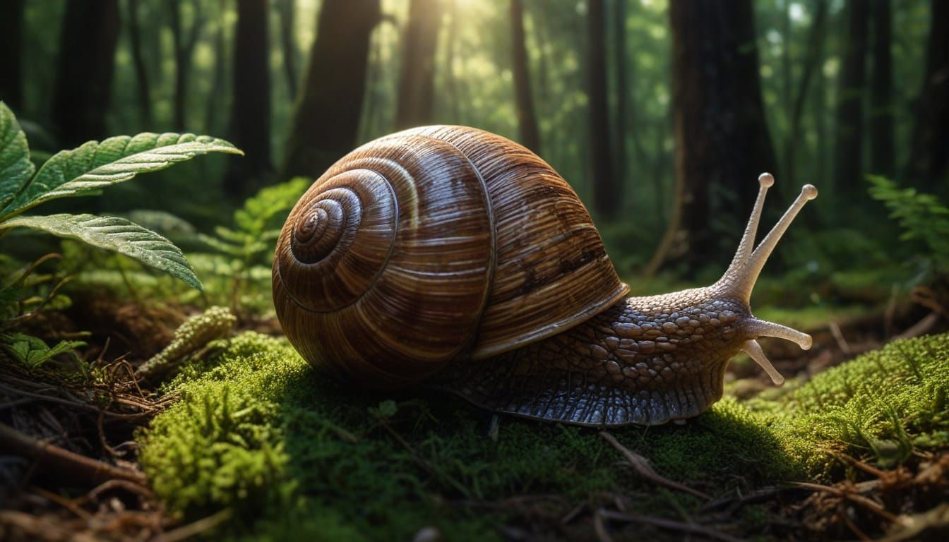 Snail in Forest - Vibrant Forest Scene with a Glowing Snail
