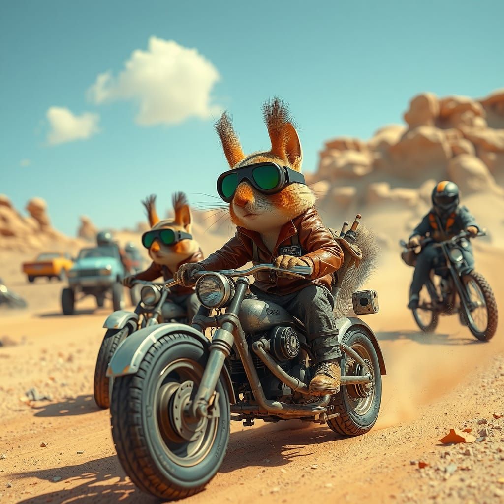 Squirrels in Mad Max-Style Post-Apocalyptic Road R... - AI Art