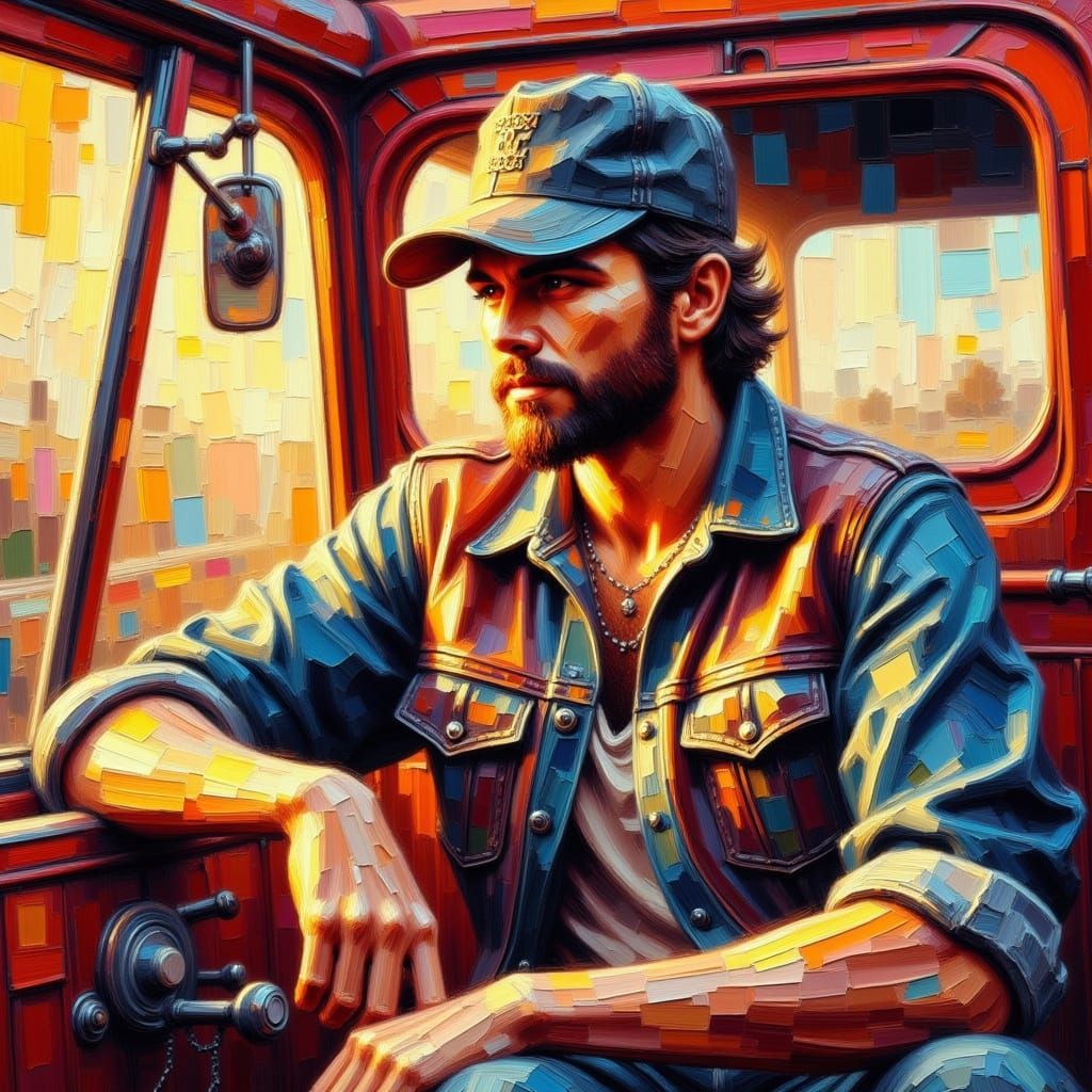 Cyberpunk Truck Driver in a Vibrant Abstract Lands... - AI Art