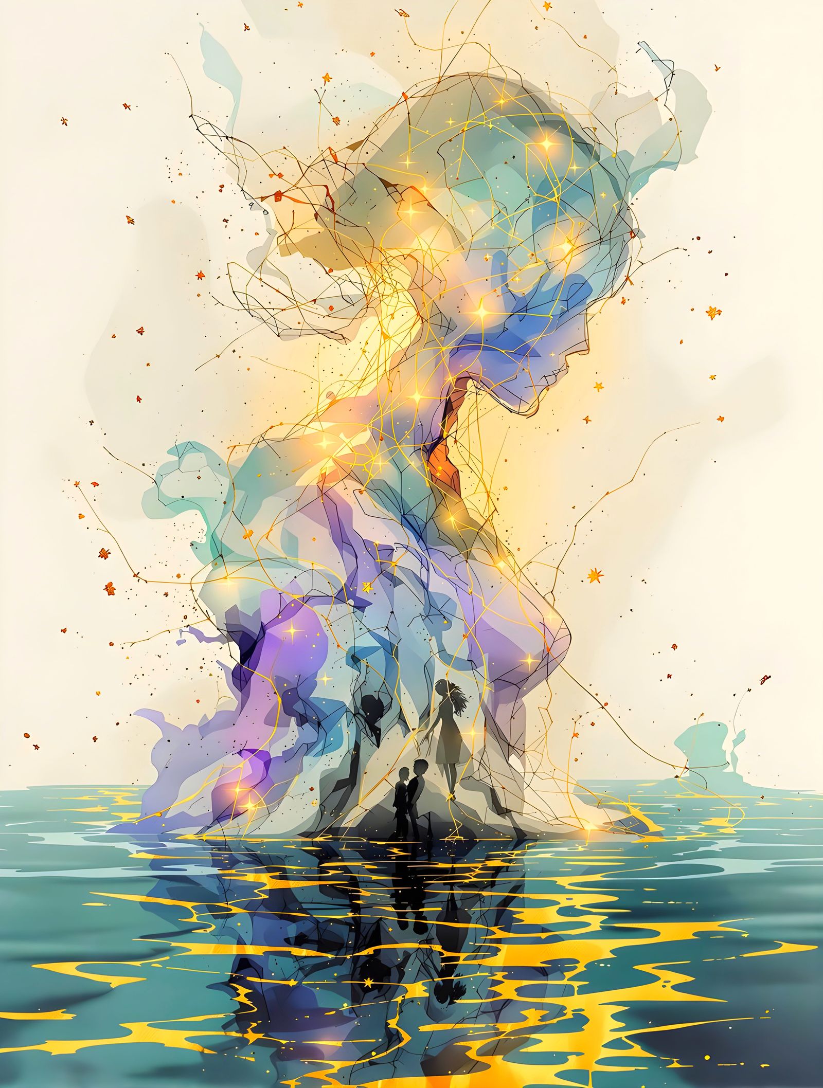 Ink Wash Dissolution - Ethereal Melancholy Unfolds in Golden...