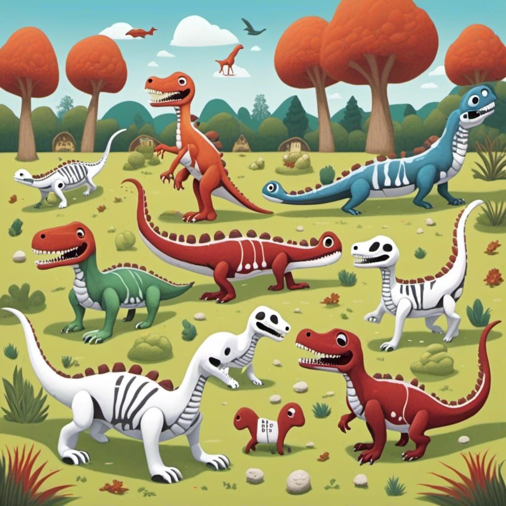 Dinosaur skeletons playing in a dog park - AI Generated Artwork ...