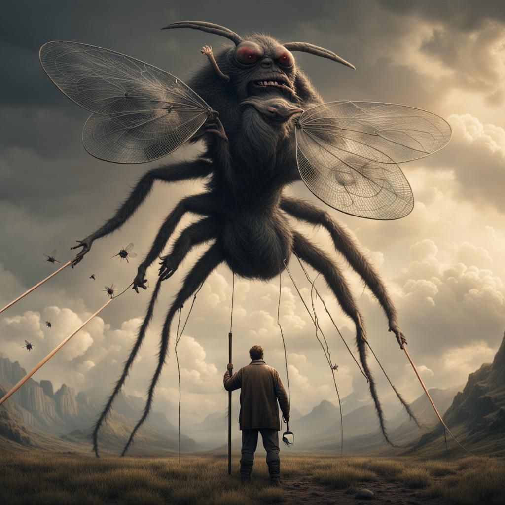 Giant human with a fly swatter - AI Generated Artwork - NightCafe Creator