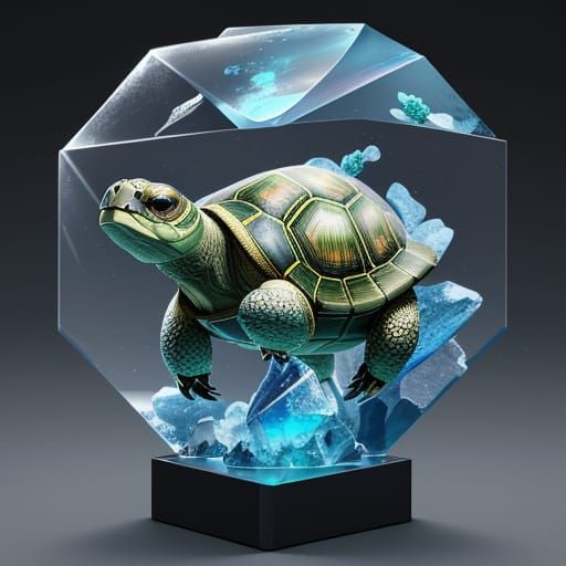 Cubist Chibi Tortoise in Crystal Shell - AI Art