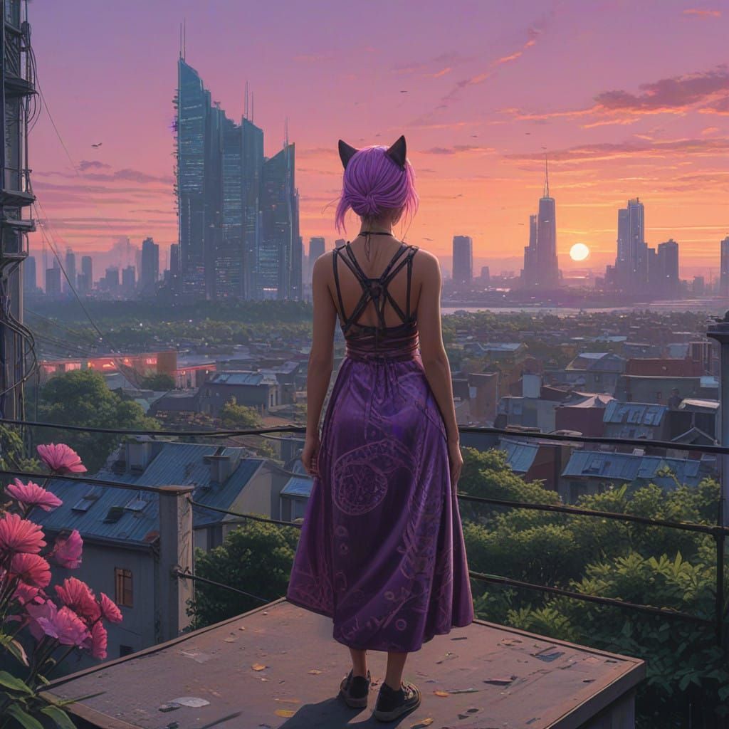 Solarpunk sunset - Solarpunk Goddess Radiates Joy in Vibrant...