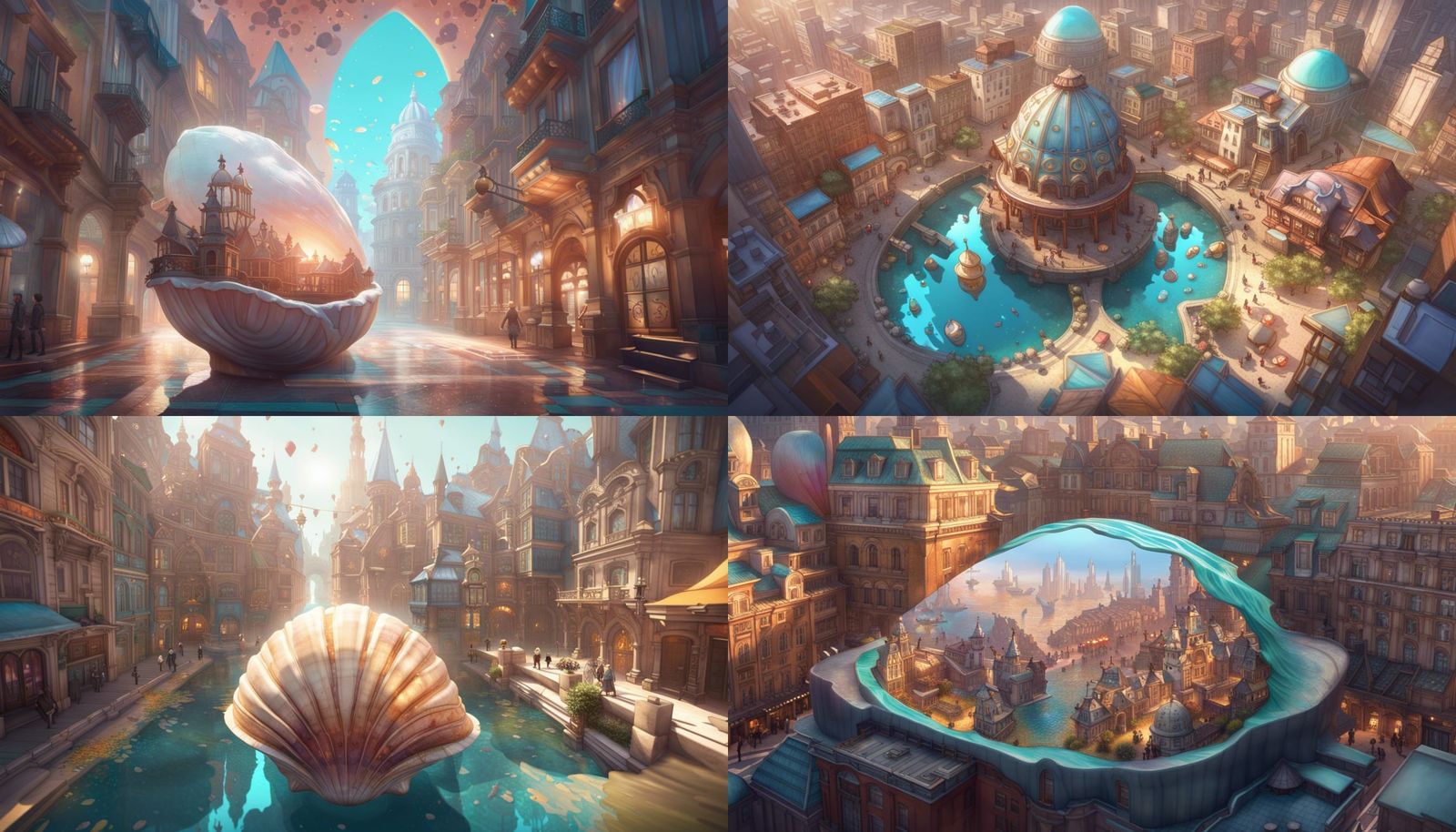 a city inside of a seashell, 8k resolution concept art by Wes Anderson ...
