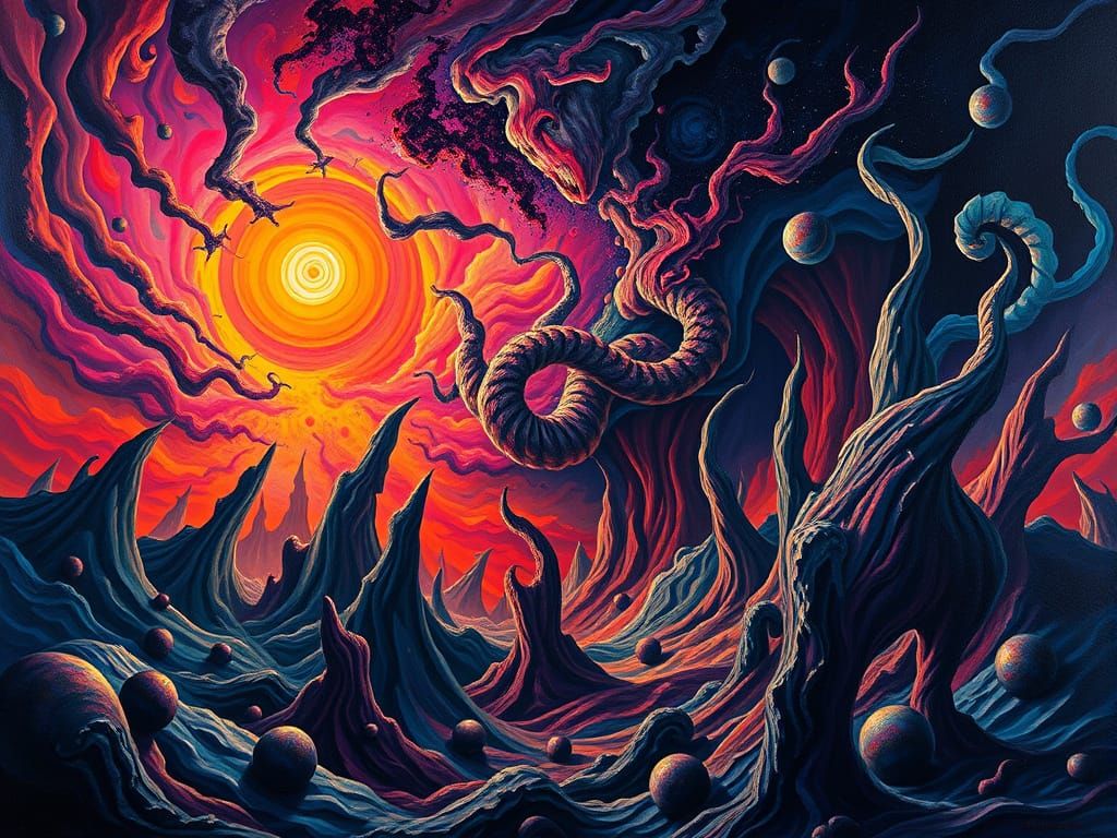 Vibrant Surrealist Nightmare in Oil Painting Style - AI Art