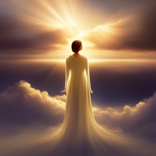 a woman made entirely of light heavenly sunshine beams divine bright ...