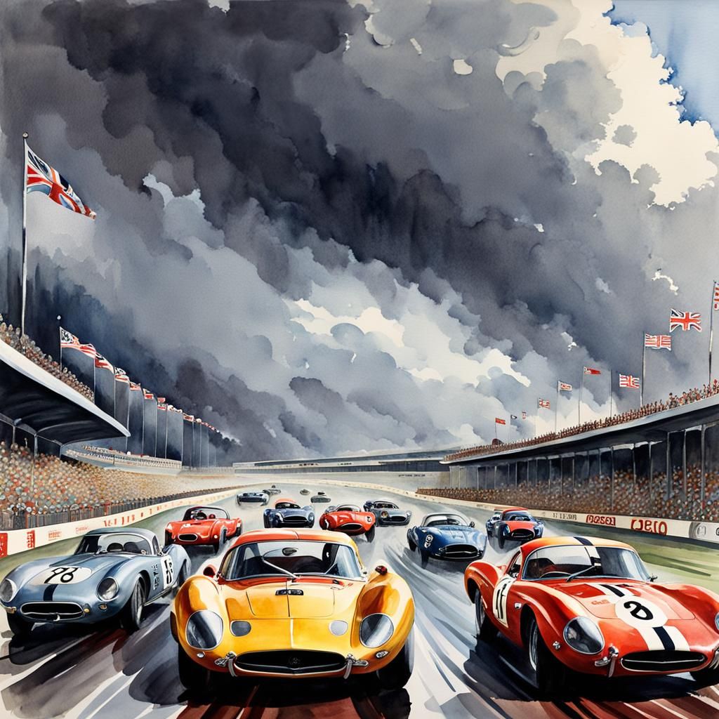 Watercolor of 1960s vintage sports cars racing. - AI Generated Artwork ...