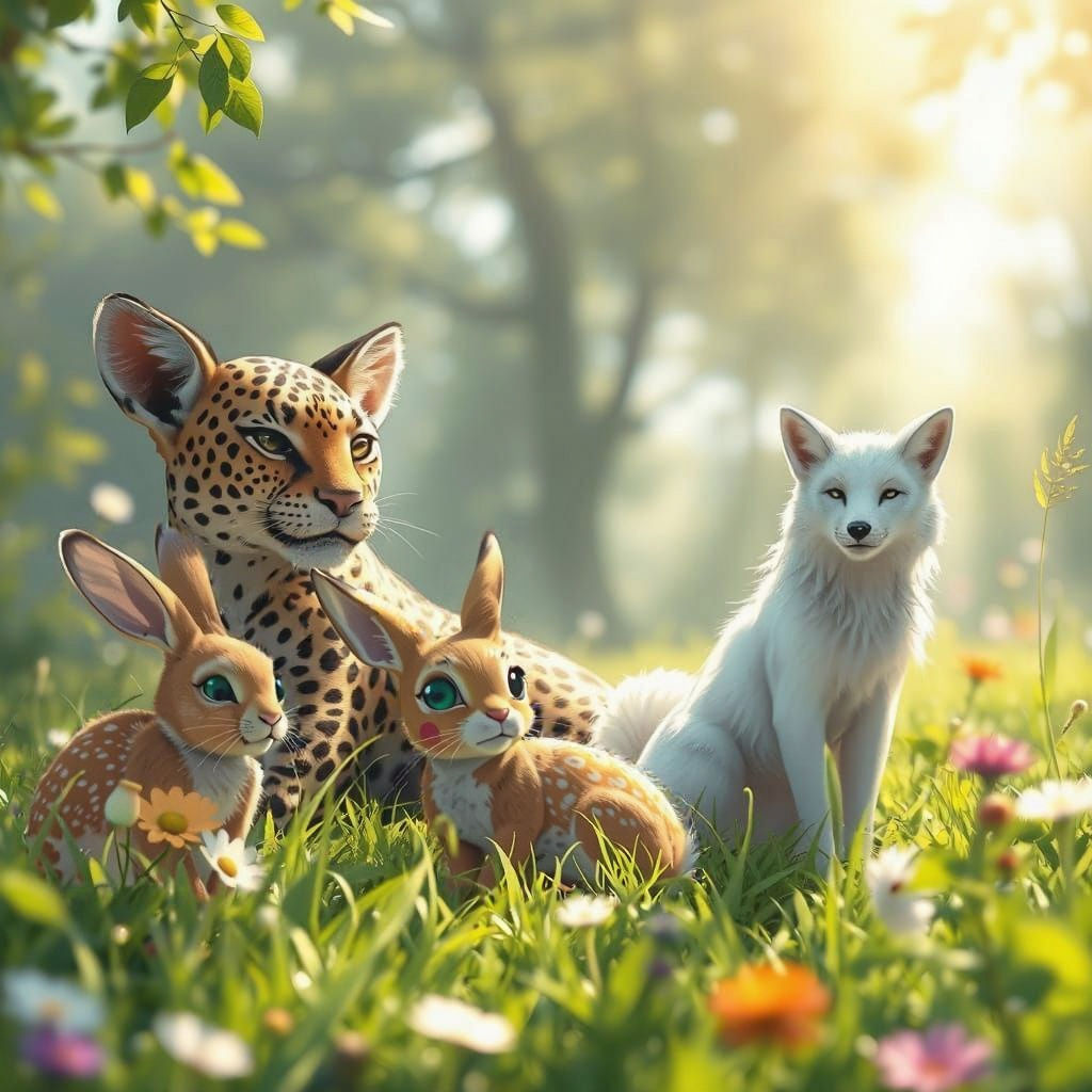 Surreal 3D Anime Art of Fawn Bunny, Leopard, and W... - AI Art