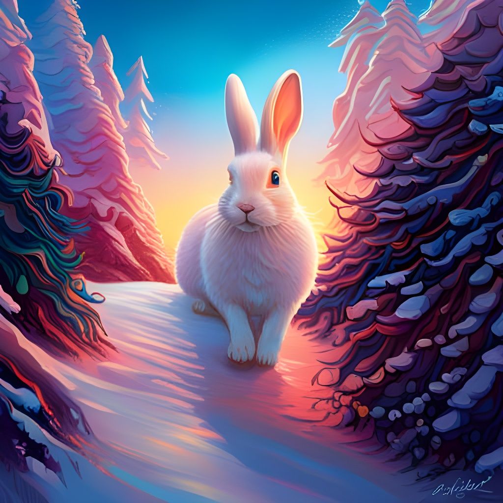 Portrait of a Snow Bunny hopping along in a winter wonderland! - AI ...