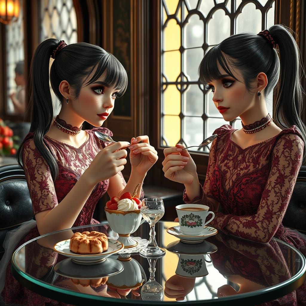 Cyberpunk Twin Girls in Haute Couture Delight - AI Art