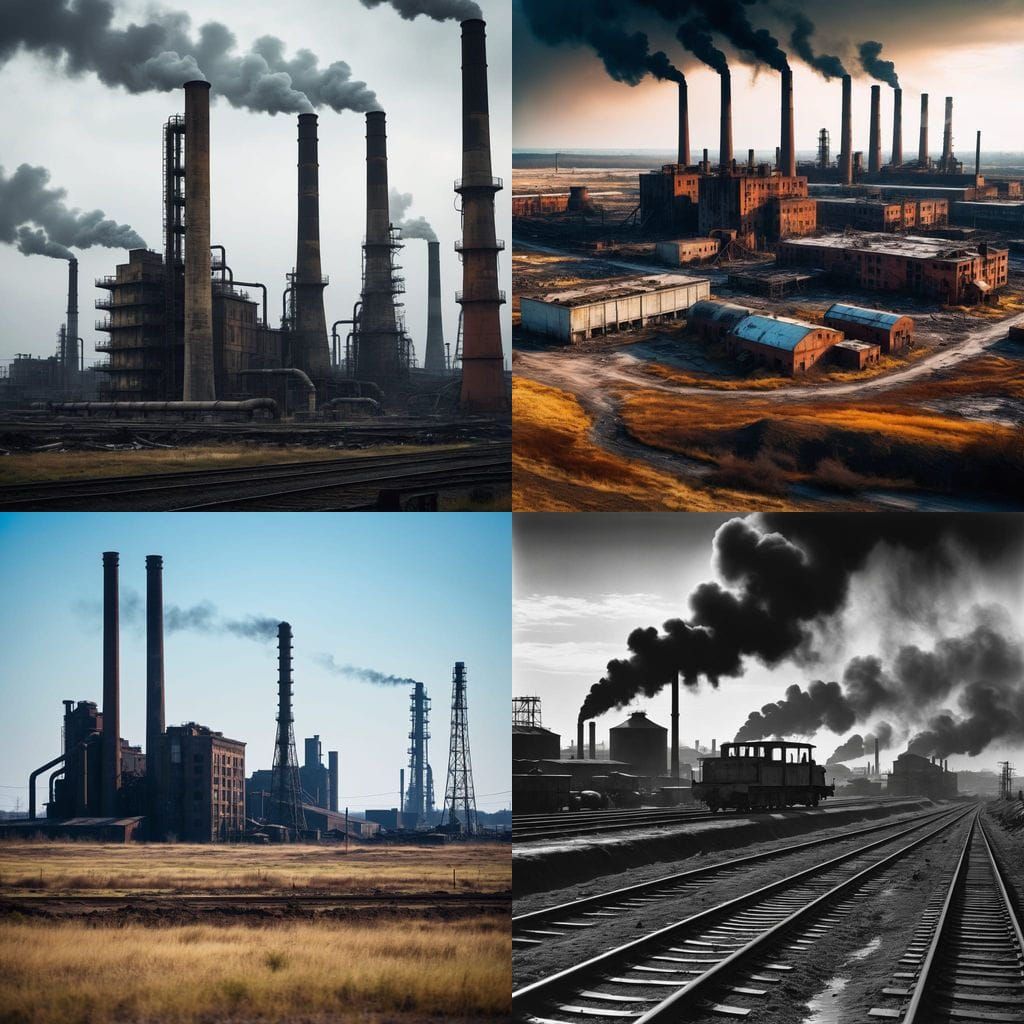 Industrial Hellscape. Land scared by a gigantic fa... - AI Art