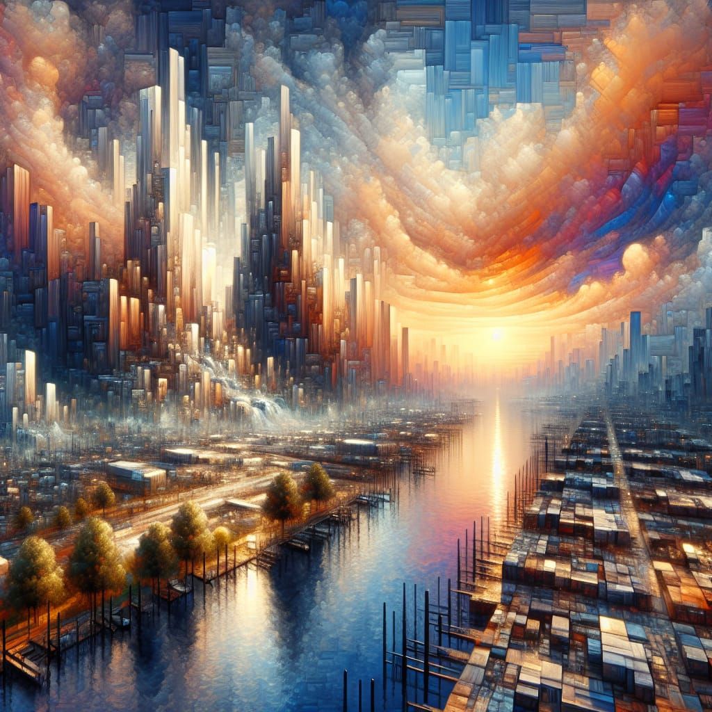 City scape, great depth and absorption into Painting, Vasily Kandinsky ...