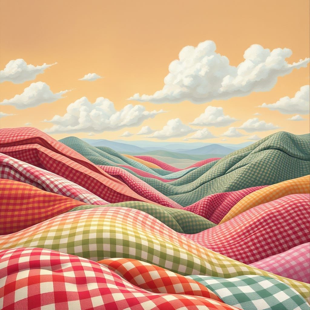 Gingham Landscape - Surreal Gingham Dreamscapes in Oil Paint...