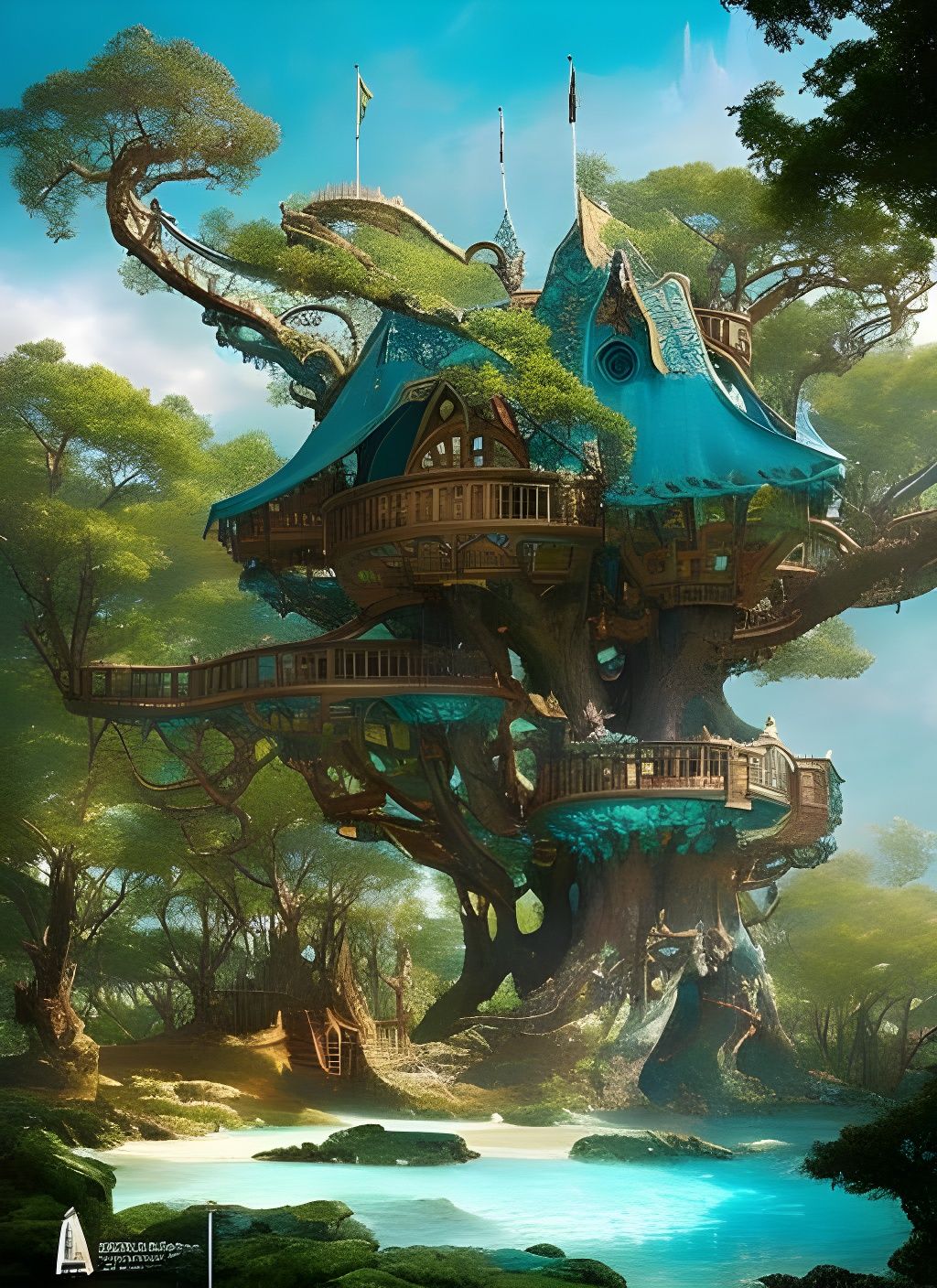 Teal Treehome - AI Generated Artwork - NightCafe Creator