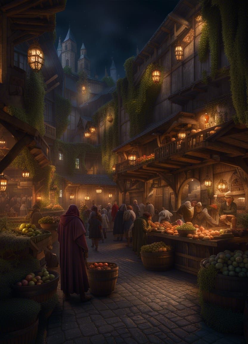 Medieval Market at Night - AI Generated Artwork - NightCafe Creator