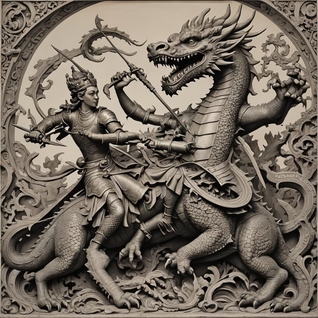 Indra Slaying a Vitra the Dragon - AI Generated Artwork - NightCafe Creator