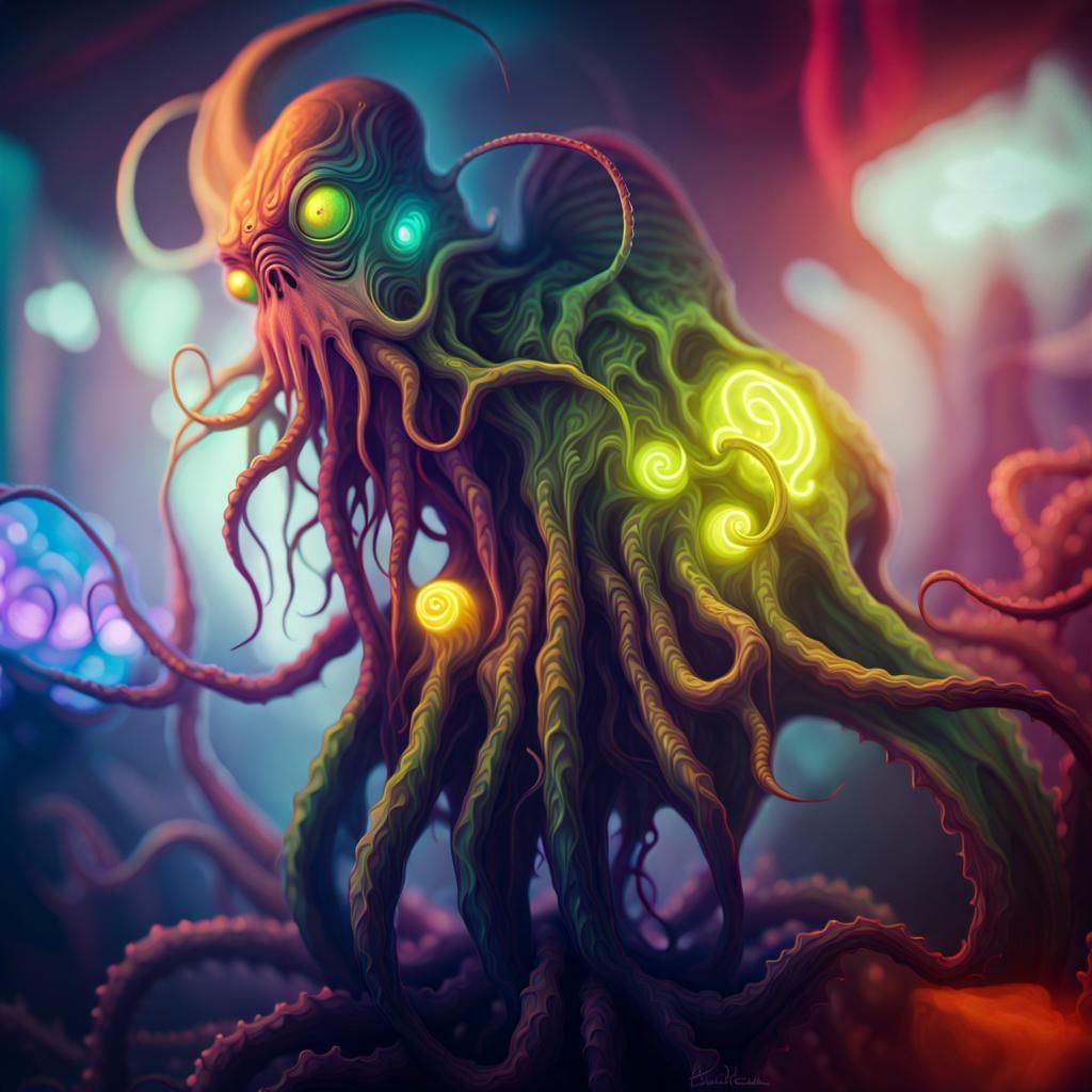 Evolved psychedelic neon Cthulhu keeps me awake - AI Generated Artwork ...