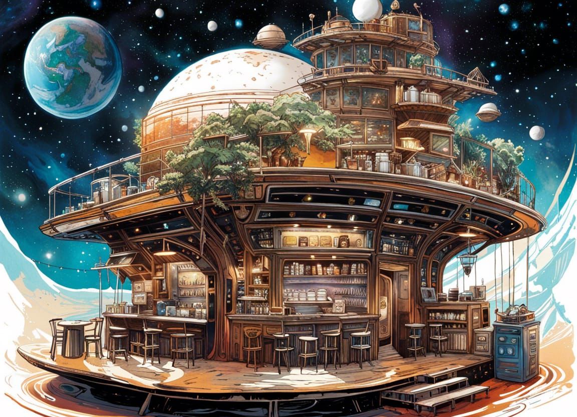 Coffee Shop in Space - AI Generated Artwork - NightCafe Creator
