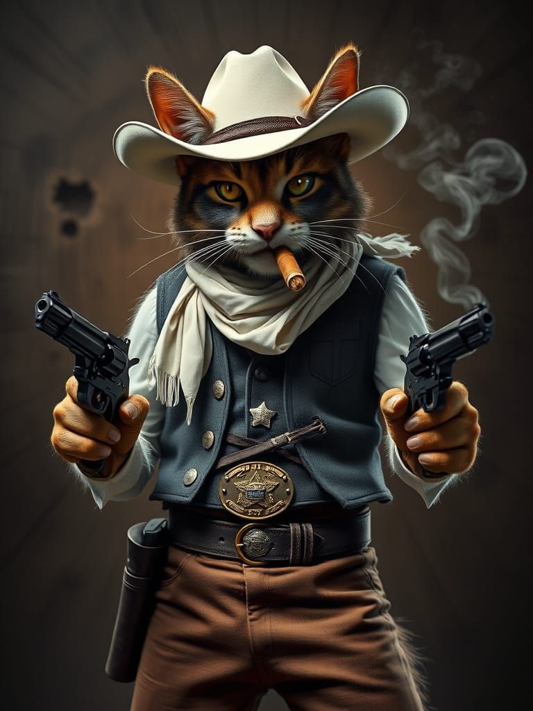 Wild West Feline Fruit Hybrid: Fearless Cowboy Cat - AI Art