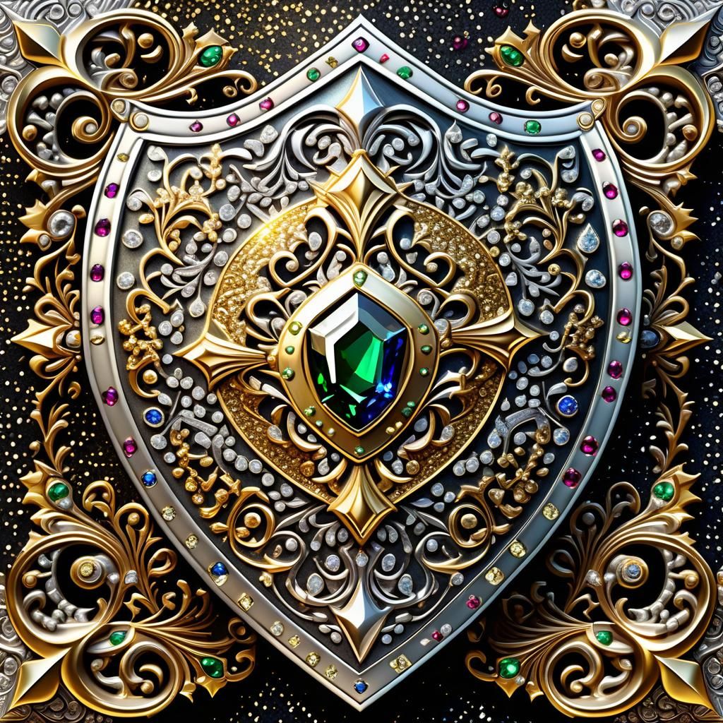 Beautiful Bejewelled Shield with Ornate Metal and Gemstone Textures ...