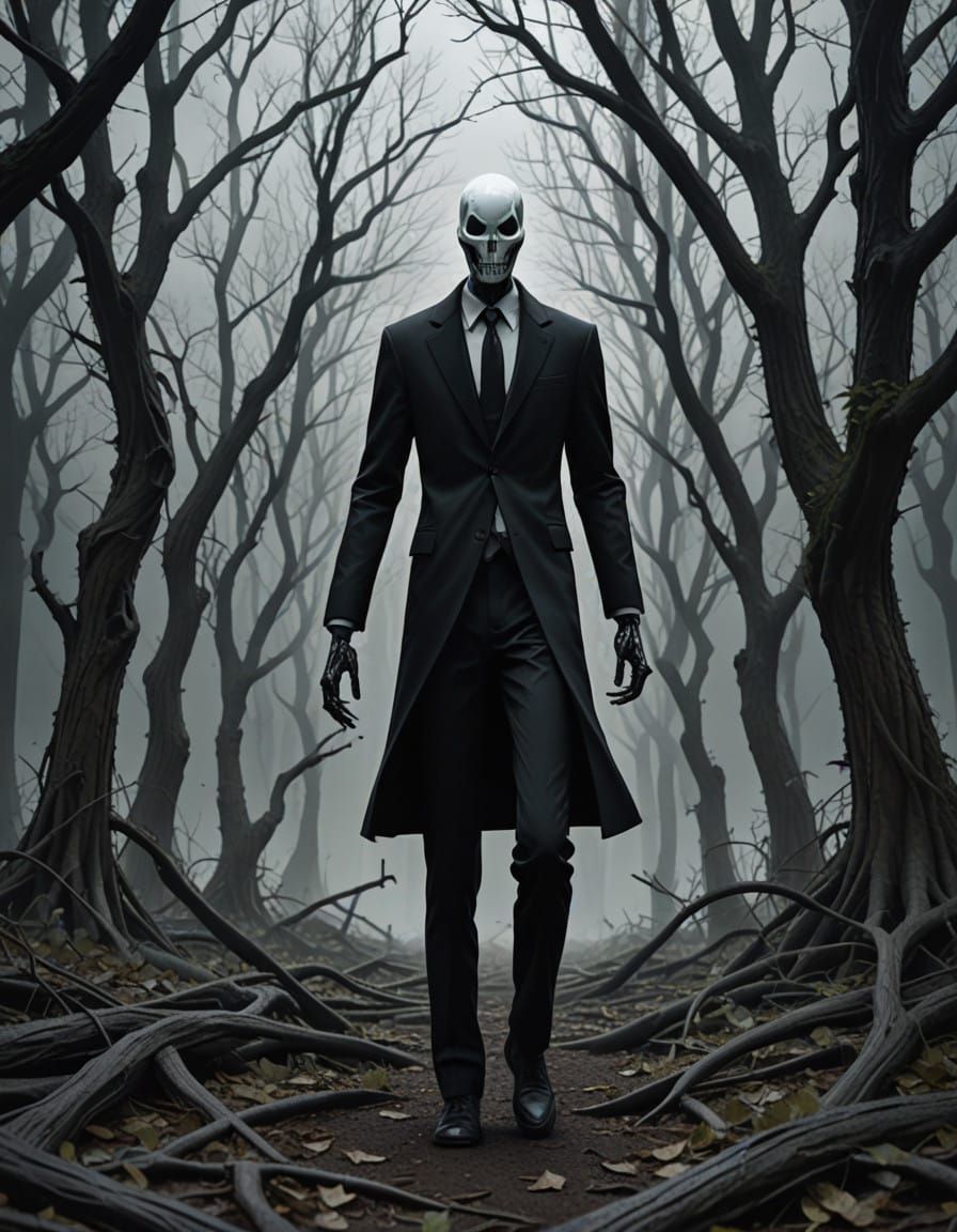 Ethereal Slender Man in Haunted Dark Forest - AI Art