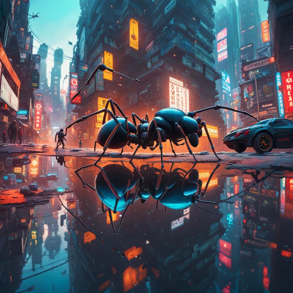 Insects - Surreal Cyberpunk Close-Up of an Ant