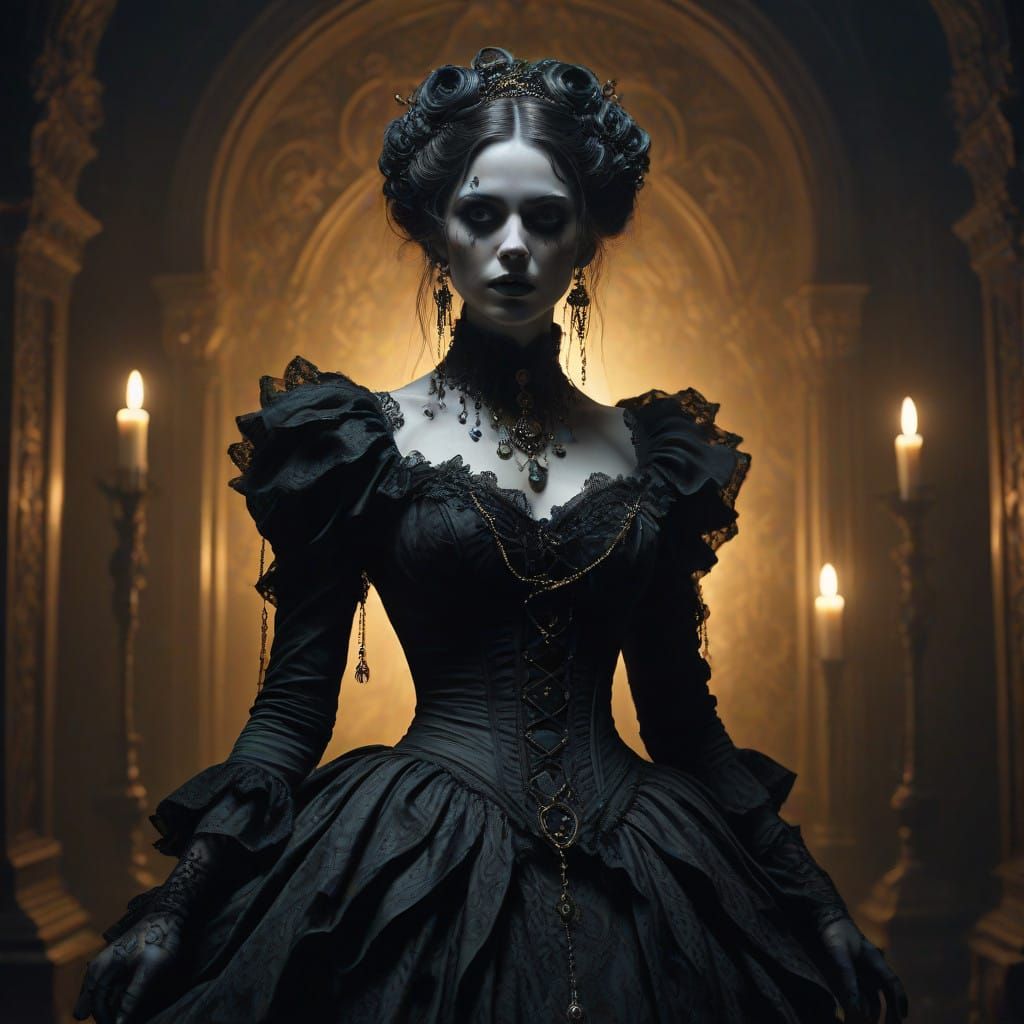 A haunting gothic ghost girl with tattered, Victorian-era attire and ...
