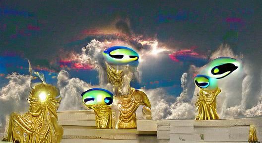 Alien gods watch over them - AI Generated Artwork - NightCafe Creator
