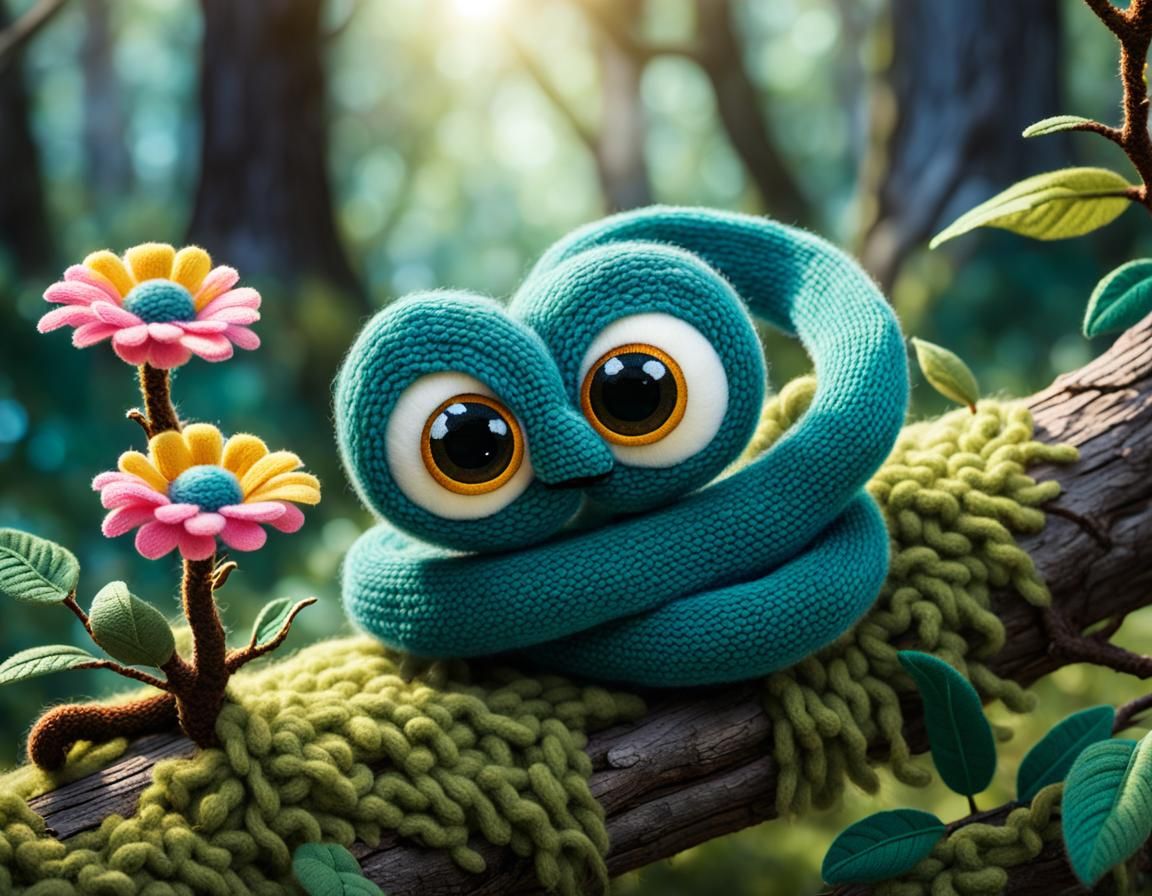 Disney Pixar needle felted knitted snake with funny Googly Eyes ...