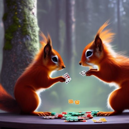 red squirrels playing poker - AI Generated Artwork - NightCafe Creator