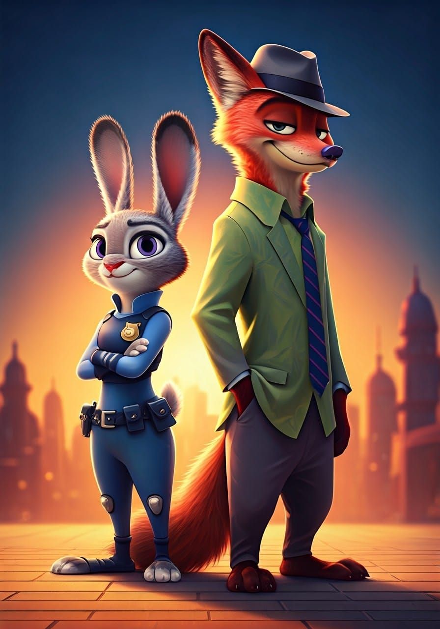 Judy and Nick, Zootopia - Zootopia's Dynamic Duo in Vibrant...