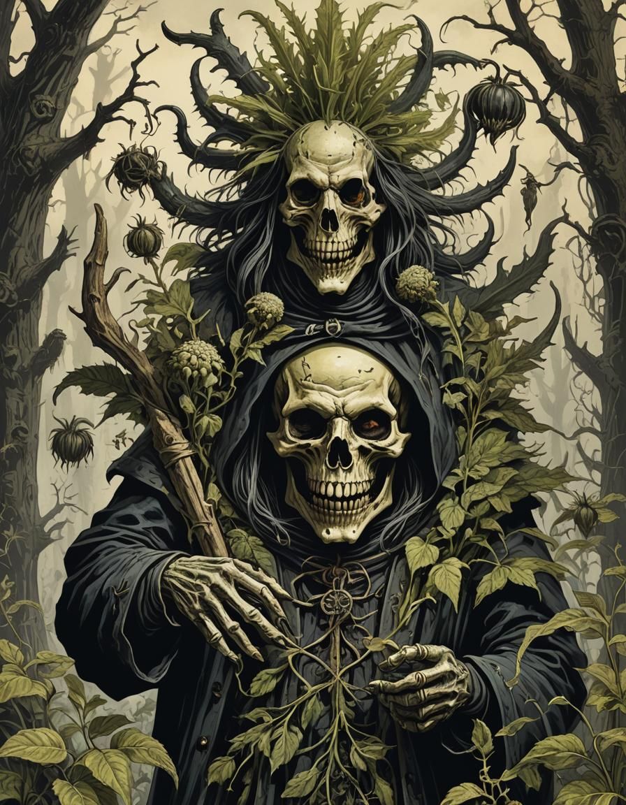 gothic creepy dead medieval pagan herbalist-illustration vintage - AI ...
