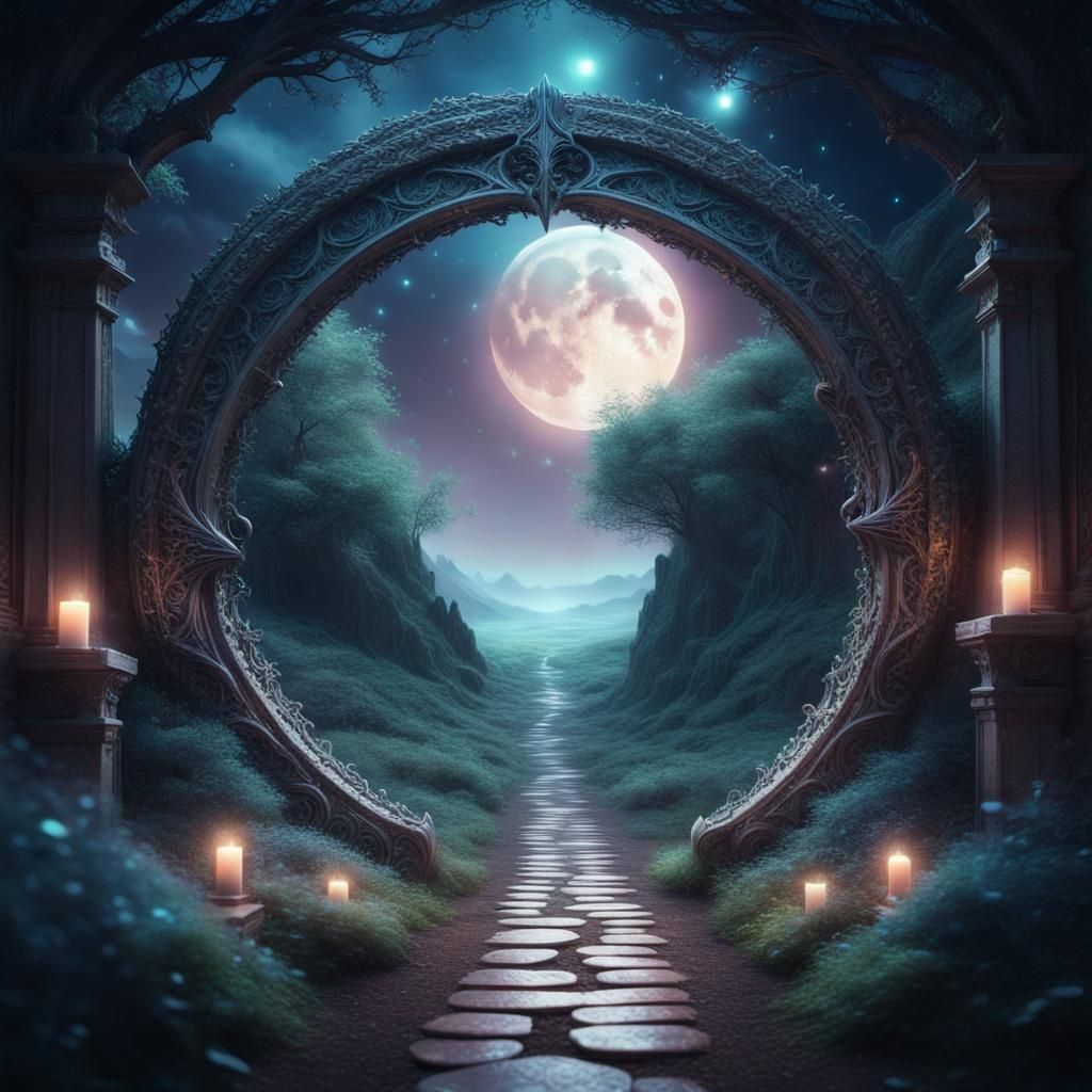 Amazing path leading to a magical moon portal, beautiful, dreamcore ...