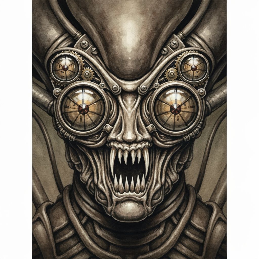 Steampunk Xenomorph Compound Eyes Watercolor - AI Art