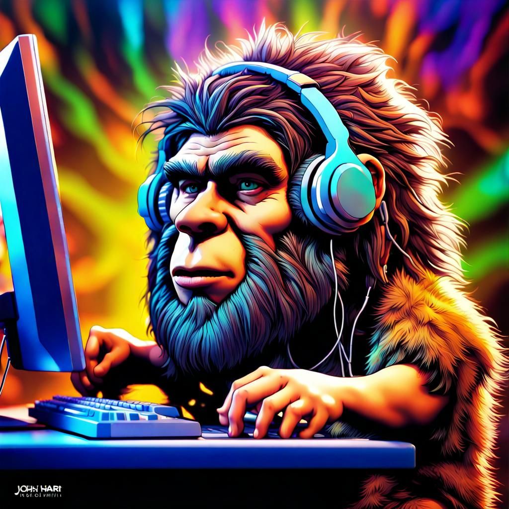 Neanderthal gamer - AI Generated Artwork - NightCafe Creator