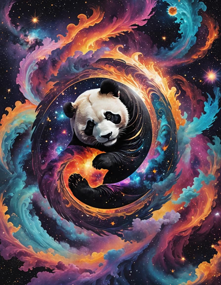 Cosmic panda - Surreal Cosmic Panda in Vibrant, Shimmering S...