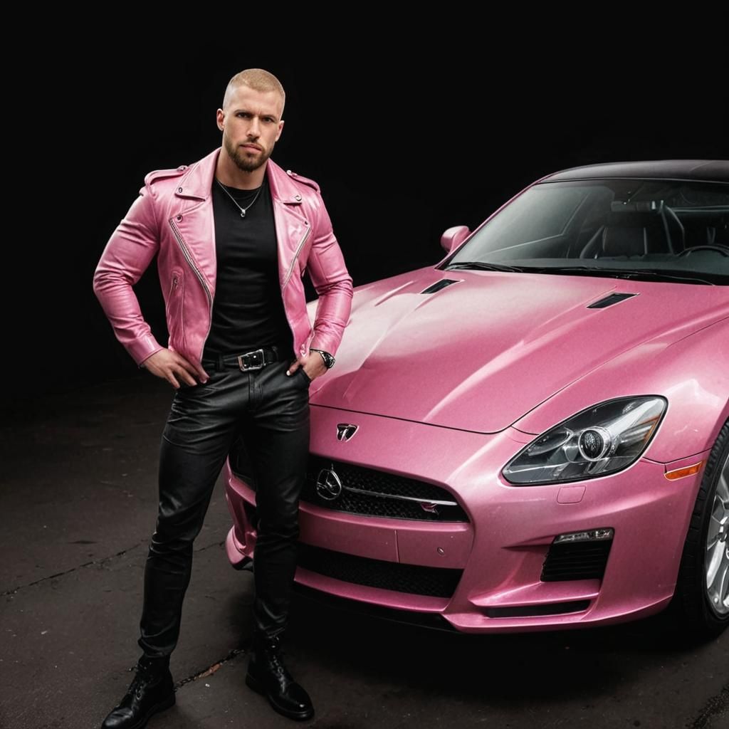 Handsome masculine man with pink car - AI Generated Artwork - NightCafe ...