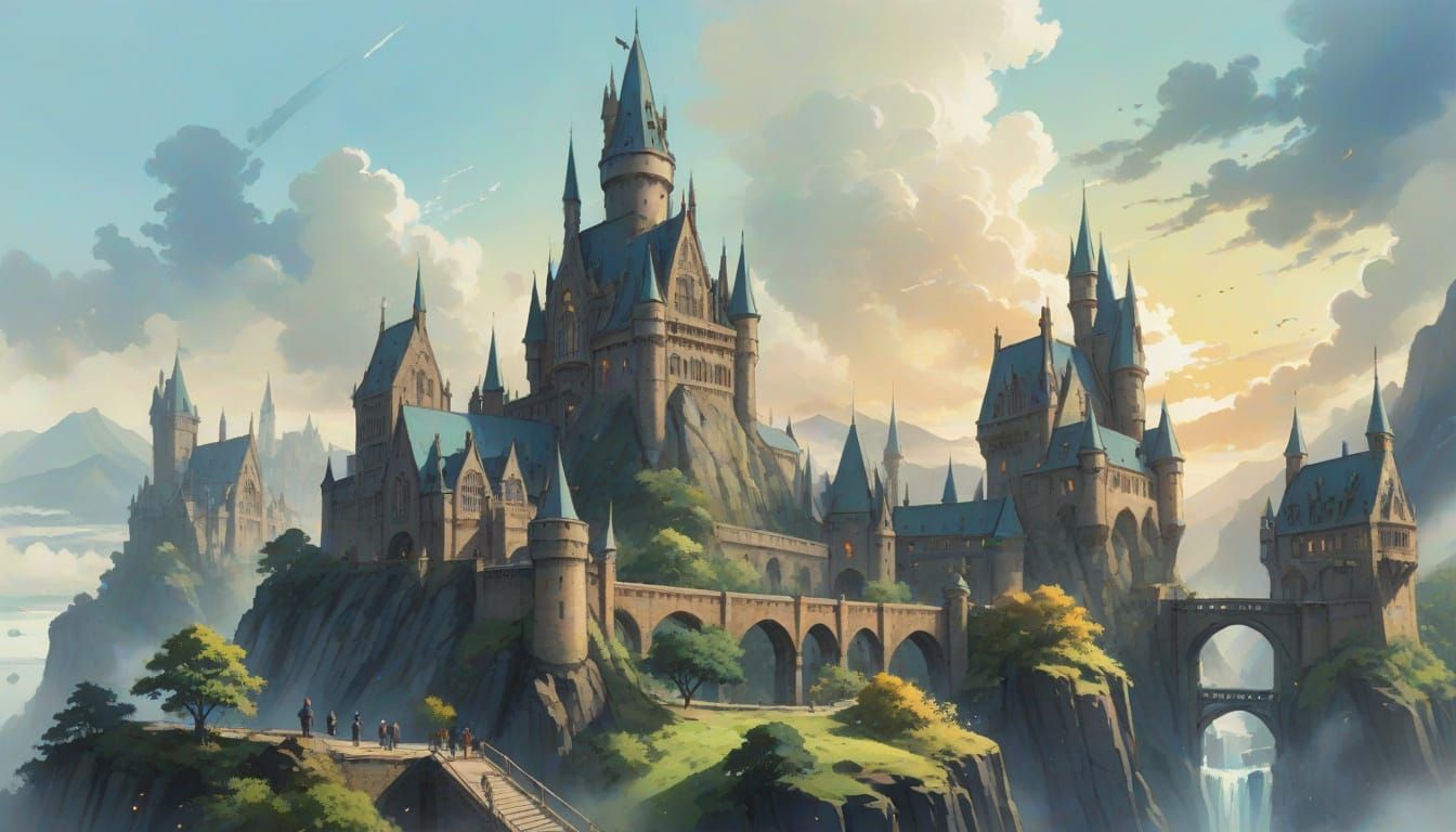 Surreal Anime Castle Amidst Whimsical Forest, Insp... - AI Art