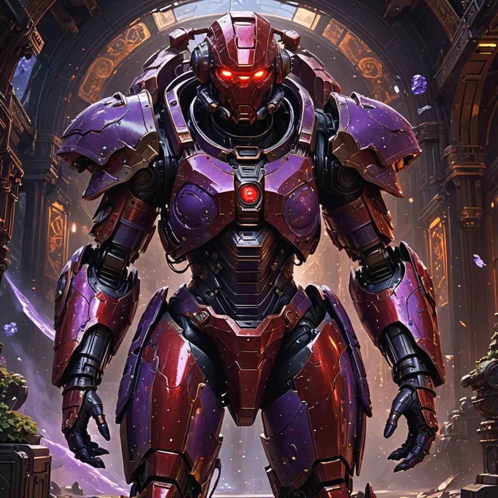 bif machine, armored, iron golem, woman of 20 years, red suite, space ...
