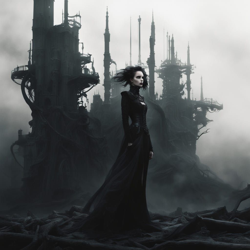 Surreal Gothic Goddess Lost in Industrial Dystopia - AI Art